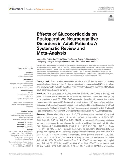 Pdf Effects Of Glucocorticoids On Postoperative Neurocognitive
