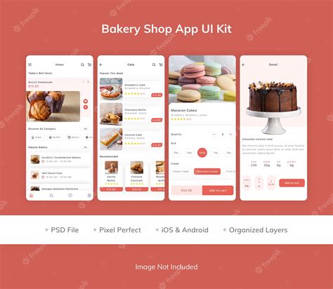 premium psd bakery shop app ui kit