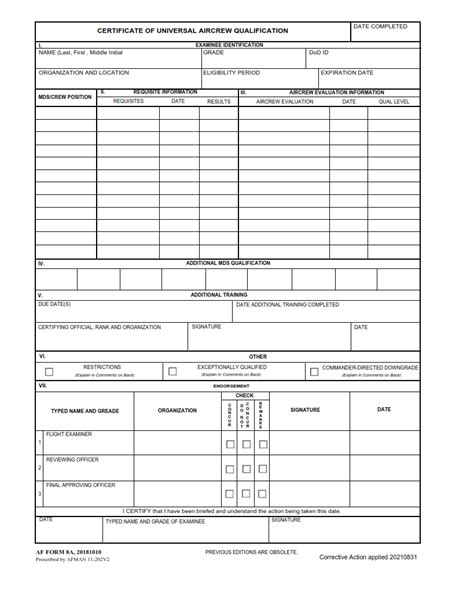 Af Form 8a Certificate Of Universal Aircrew Qualification Finder Doc