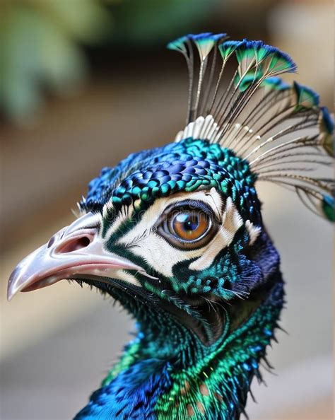 Close Up Portrait Of A Vibrant Green And Blue Congo Peacock Displaying Its Exquisite Plumage