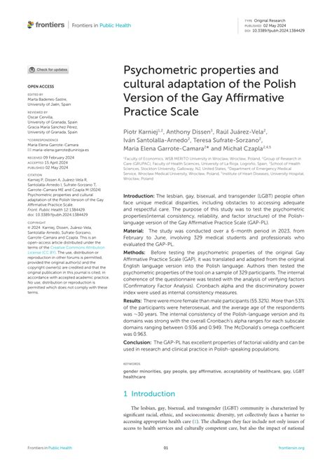 (PDF) Psychometric properties and cultural adaptation of the Polish Version of the Gay ...