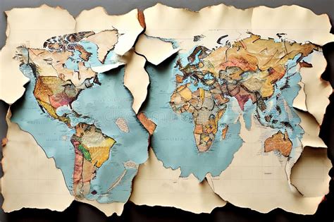 Cartographic Ripped Paper Torn Strips With Map Designs Showcasin Stock Illustration