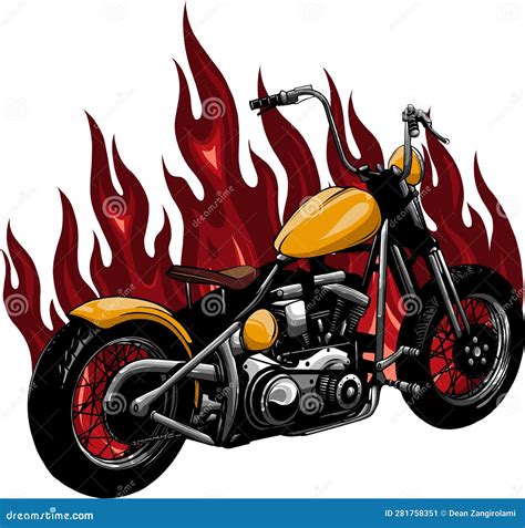 Vecotr Illustration Of Chopper Motorcycle With Fire Flame Stock Image