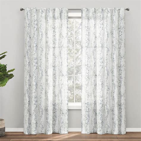 Elswyth Sheer Blue Curtains With Botanical Print