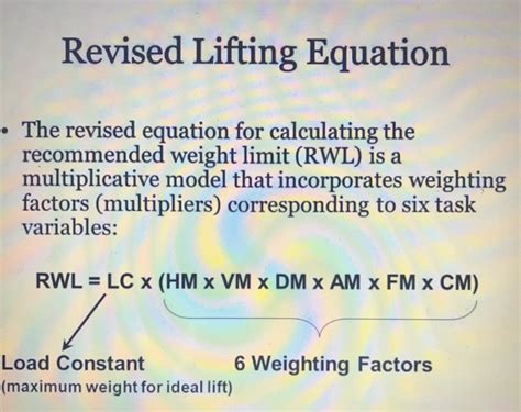 solved 1 calculate the rwl and li at the destination of the