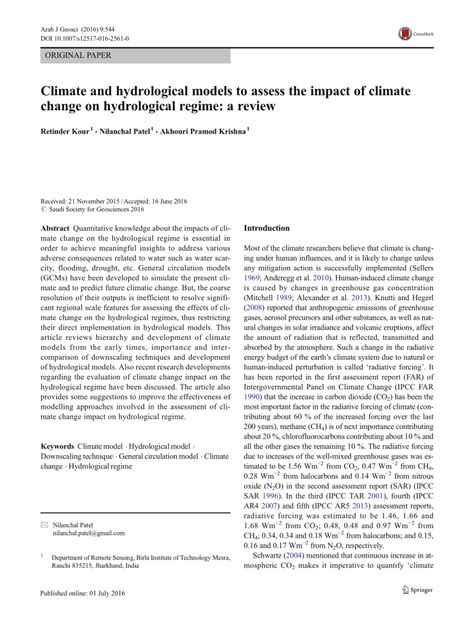 Pdf Climate And Hydrological Models To Assess The Impact Of Climate