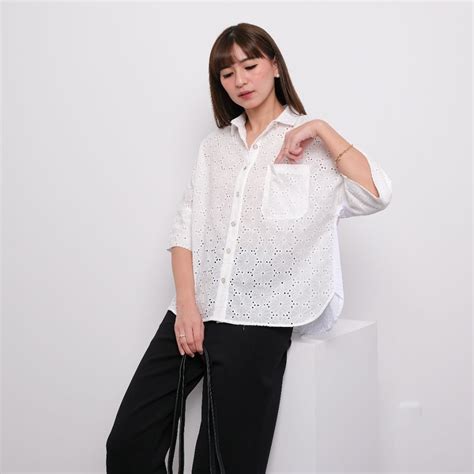 Jual Beth And Ron Atasan Kemeja Putih Katun Bordir Eyelet Wisuda
