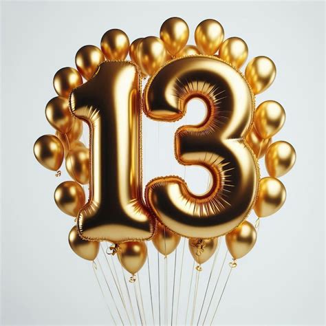 A Gold And Black Number 13 Balloon With Gold Balloons Premium Ai