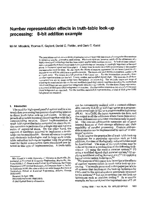 Pdf Number Representation Effects In Truth Table Look Up Processing