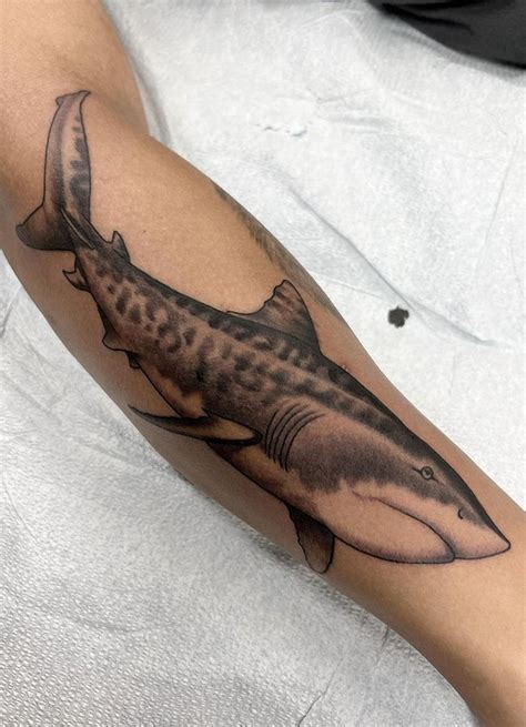 Tiger Shark Tattoo With Shadow Design Bold Ink With Depth And Mystery