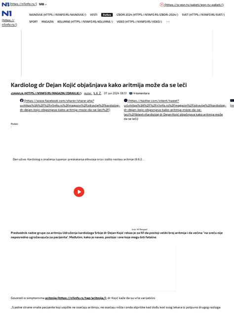 Kardiolog Dr Dejan Kojić Objašnjava Kako Aritmija Može Da Se Leči Pdf