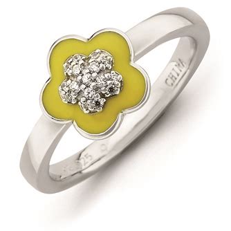 Sterling Silver Stackable Expressions Yellow Enameled And Cz Ring Qsk579