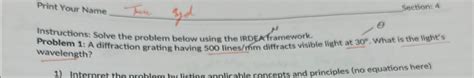 Solved Problem 1 A Diffraction Grating Having 500 ﻿lines Mm