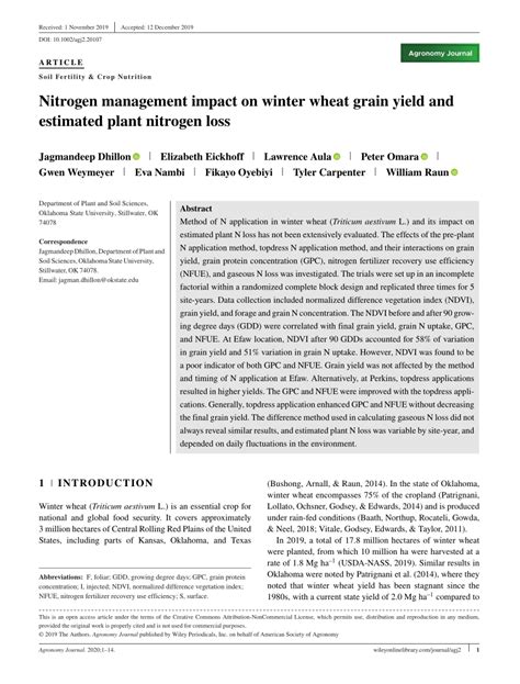 (PDF) Nitrogen management impact on winter wheat (Triticum aestivum L.) grain yield and ...