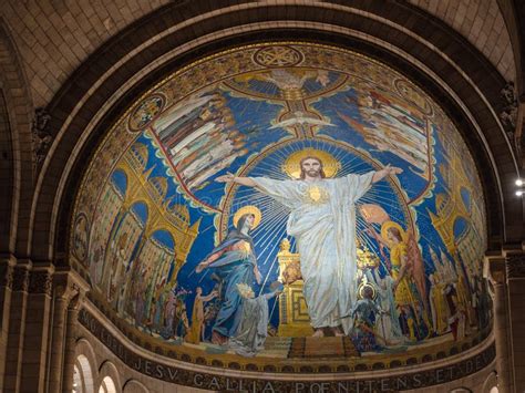 Columns And Mosaic Ceiling With Sacred Images Inside The Sacre Coeur