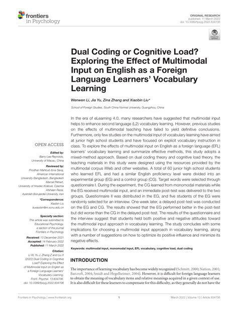 Pdf Dual Coding Or Cognitive Load Exploring The Effect Of Multimodal