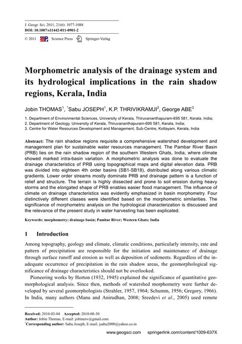 Pdf Morphometric Analysis Of The Drainage System And Its Hydrological Implications In The Rain