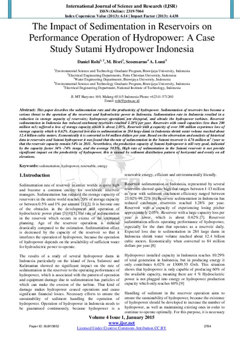 Pdf The Impact Of Sedimentation In Reservoirs Onperformance Operation Of Hydropower A