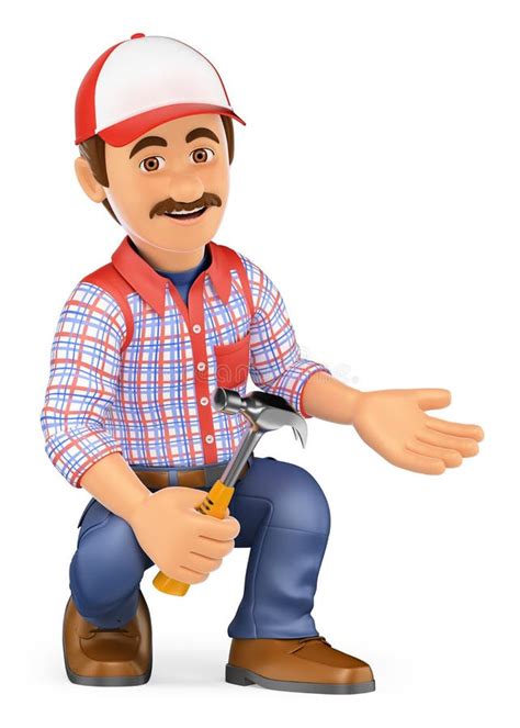 Ocupación De La Manitas 3d Con Un Martillo Que Señala Al Lado Stock De Ilustración Ilustración