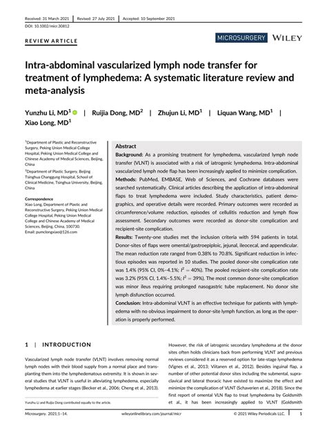 Pdf Intra‐abdominal Vascularized Lymph Node Transfer For Treatment Of
