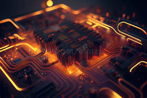 Generative Ai Illustration Of Macro Shot Of Circuit Cyberspace Board With Computer Motherboard