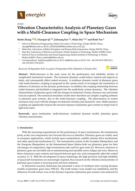 Pdf Vibration Characteristics Analysis Of Planetary Gears With A Multi Clearance Coupling In