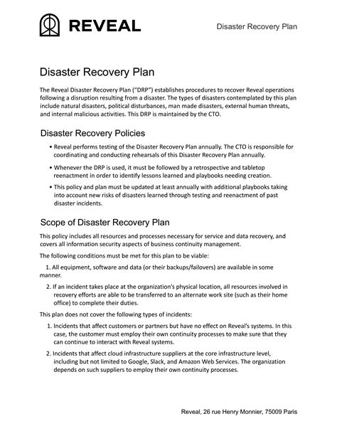 Disaster Recovery Plan Template Spark Premium Template Template