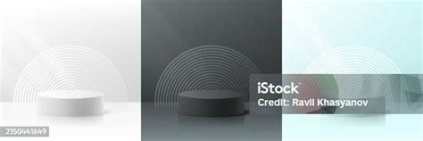 흰색 검은 색 파란색 연단이 있는 벡터 추상 3d 방의 집합입니다 모형 제품을 위한 최소한의 장면 0명에 대한 스톡 벡터 아트 및 기타 이미지 Istock