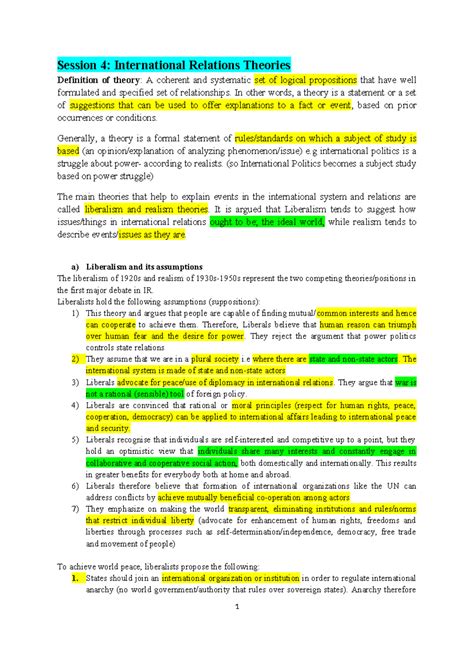 Session 4 Classical Ir Theories 2021 Session 4 International Relations Theories Definition Of