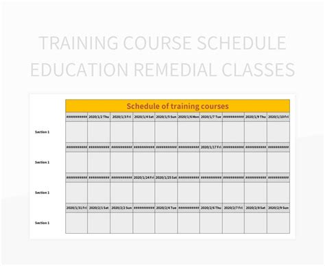 Training Course Schedule Education Remedial Classes Excel Template And