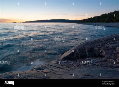 The Beach And Rocks At Agawa Bay At Dusk Lake Superior Provincial Park