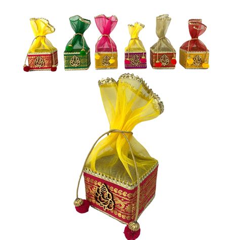 Pack Of 4 Small Potli T Box Small Decorative Net Potli T Box Ganesha Potli For Dry Fruits