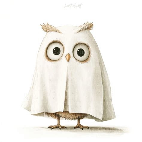 11 Cute Ghost Owl Halloween Watercolor Clipart  With White