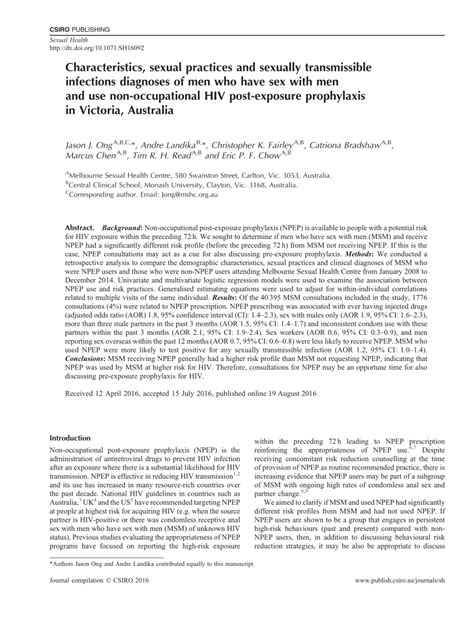Pdf Characteristics Sexual Practices And Sexually Transmissible