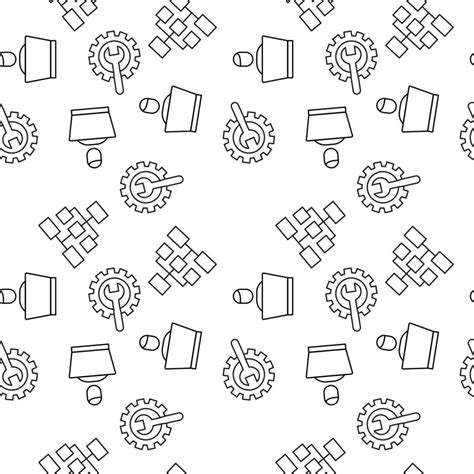 Vector Seamless Pattern Of Freelancer Programmer Wrench Inside Of Gear On White Background It