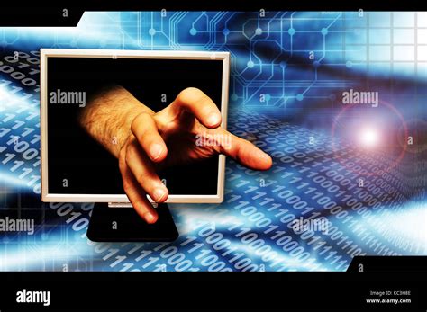 Male Hand Coming Out Of A Computer Monitor In A Grabbing Gesture