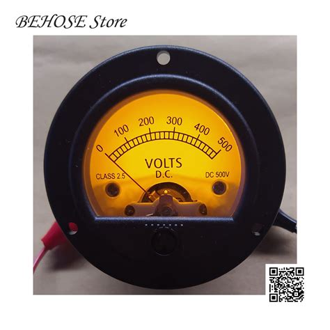 Round Black Pointer Meter Retro Dial Dc 500v Voltmeter Yellow Backlight 52mm 