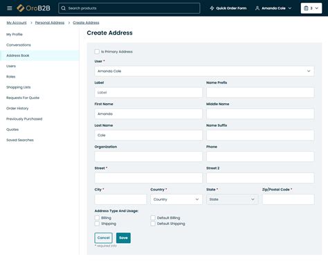 Manage Address Book In The Storefront Orocommerce Orocrm And Oroplatform Documentation