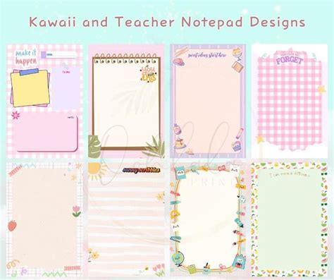 Notepad Templates Design Teacher T Kawaii Inspired Customizable Notepad Cute