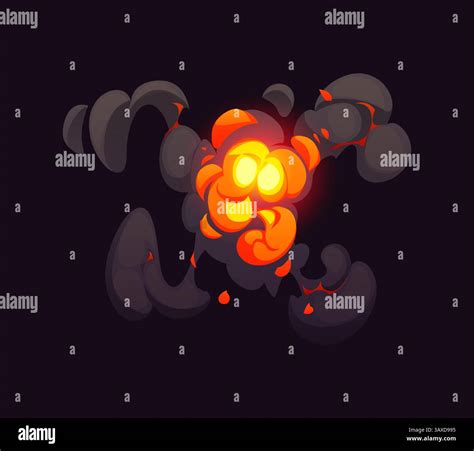 Cartoon Bomb Explosion Blast Effect Comic Fire And Smoke Boom Cloud