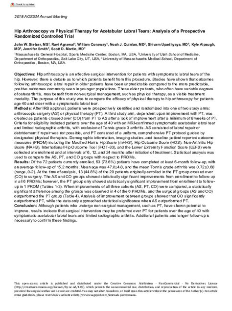Pdf Hip Arthroscopy Vs Physical Therapy For Acetabular Labral Tears