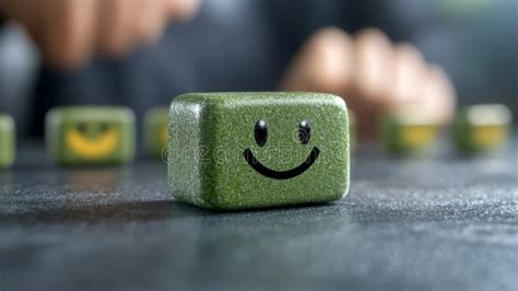 Green Smiley Face Block On Table Stock Illustration Illustration Of