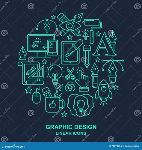 Graphic Designer Profession Pattern With Turquoise Linear Icons Stock