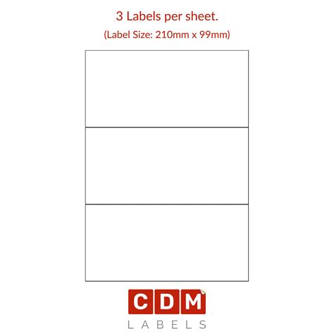 A4 Sheet Labels 3 Labels Per Sheet 210mm X 99mm Matt White Paper Permanent Adhesive