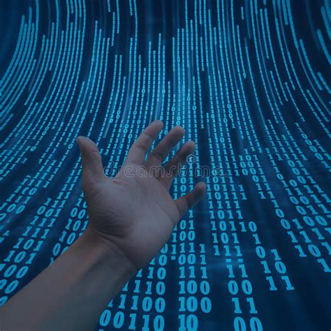 Human Hand With Binary Code Hand Reaching Through Cascading Binary Code Suggesting Futuristic