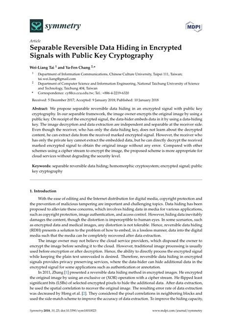 Pdf Separable Reversible Data Hiding In Encrypted Signals With Public