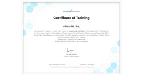 Successfully Completed The Programming With Python Training From Internshala Trainings