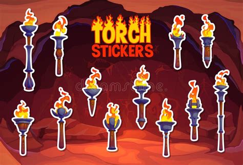 Pack De Pegatinas De Antorchas De Fuego Medievales Estilo Cartoon