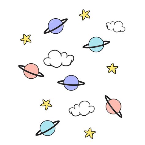 Gambar Star Cloud Kartun Unsur Desain Yang Dicat Tangan Asli Planet