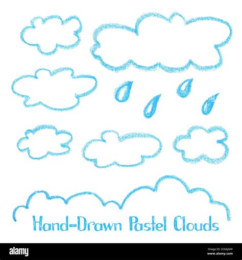 Crayon Blue Clouds On White Background Cloud Hand Drawn Illustration